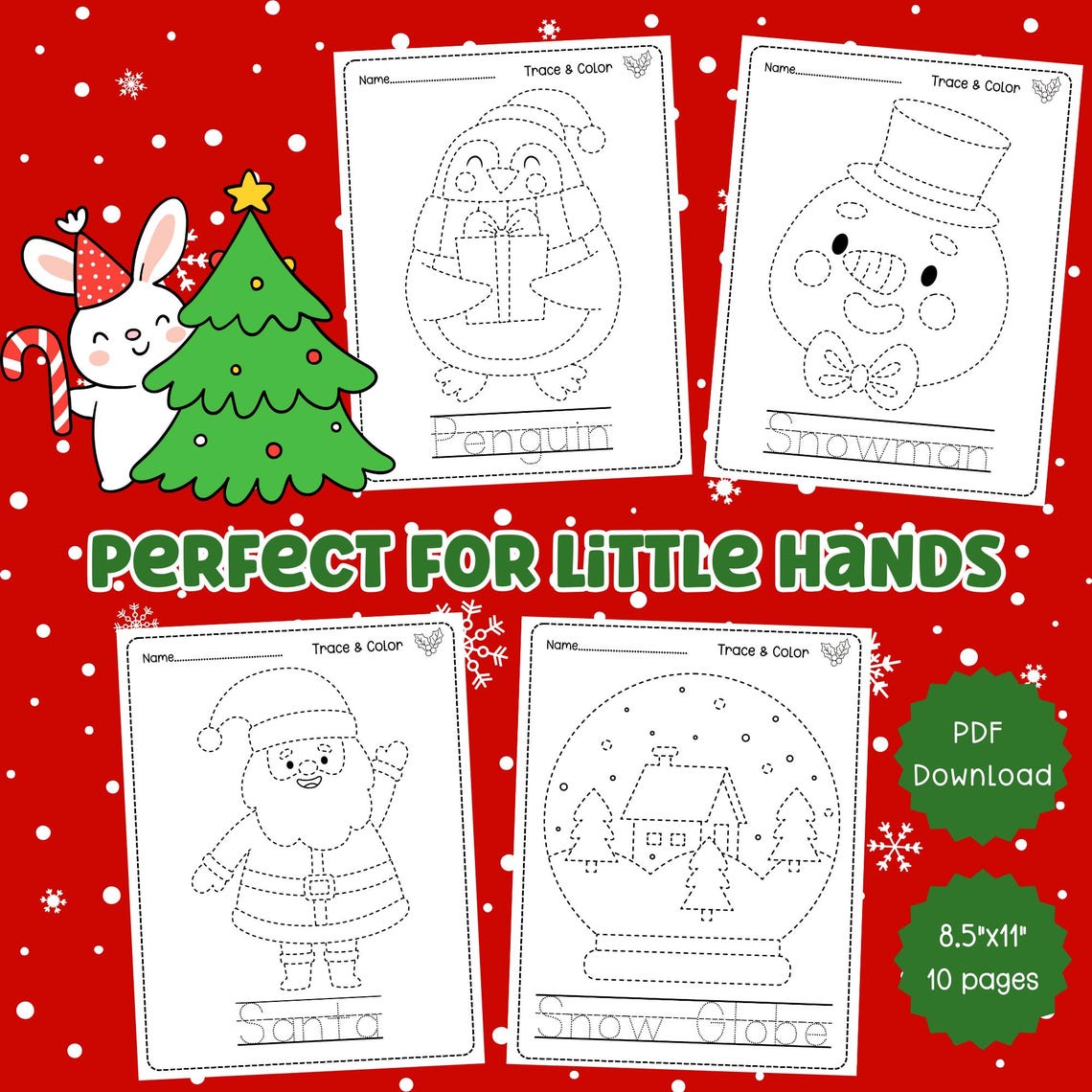 Christmas Tracing & Coloring Preschool Worksheet, Kindergarten Coloring ...