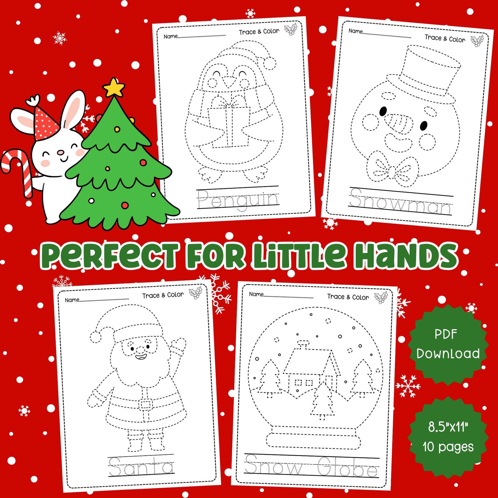 Christmas Tracing & Coloring Preschool Worksheet, Kindergarten Coloring ...