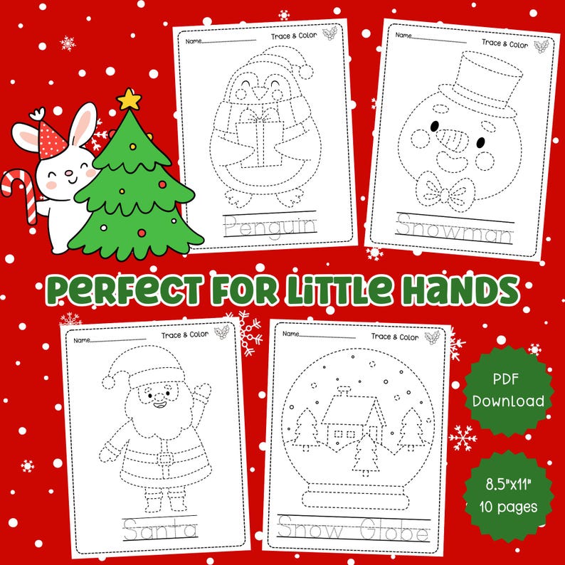 Christmas Tracing & Coloring Preschool Worksheet, Kindergarten Coloring ...