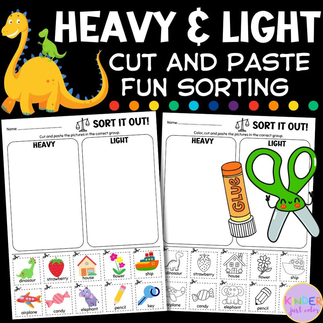 Heavy and Light Sorting Activities, Cut and Paste Activities, Weight ...