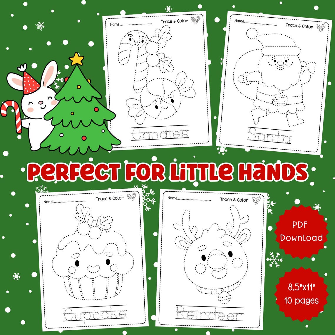 Christmas Coloring and Tracing Preschool Worksheet, Kindergarten ...