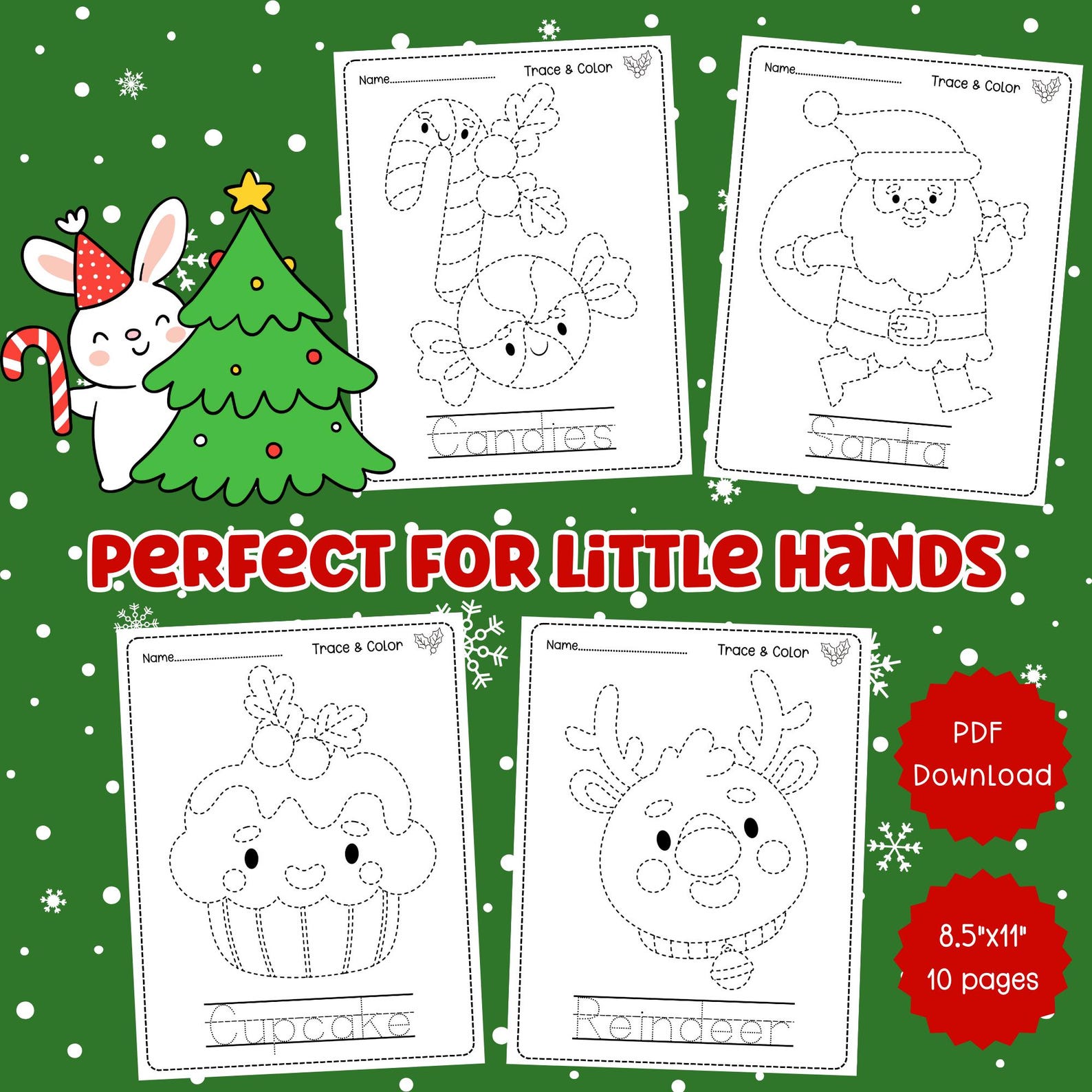 Christmas Coloring and Tracing Preschool Worksheet, Kindergarten ...