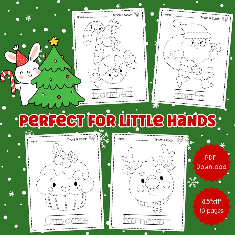 Christmas Coloring and Tracing Preschool Worksheet, Kindergarten ...