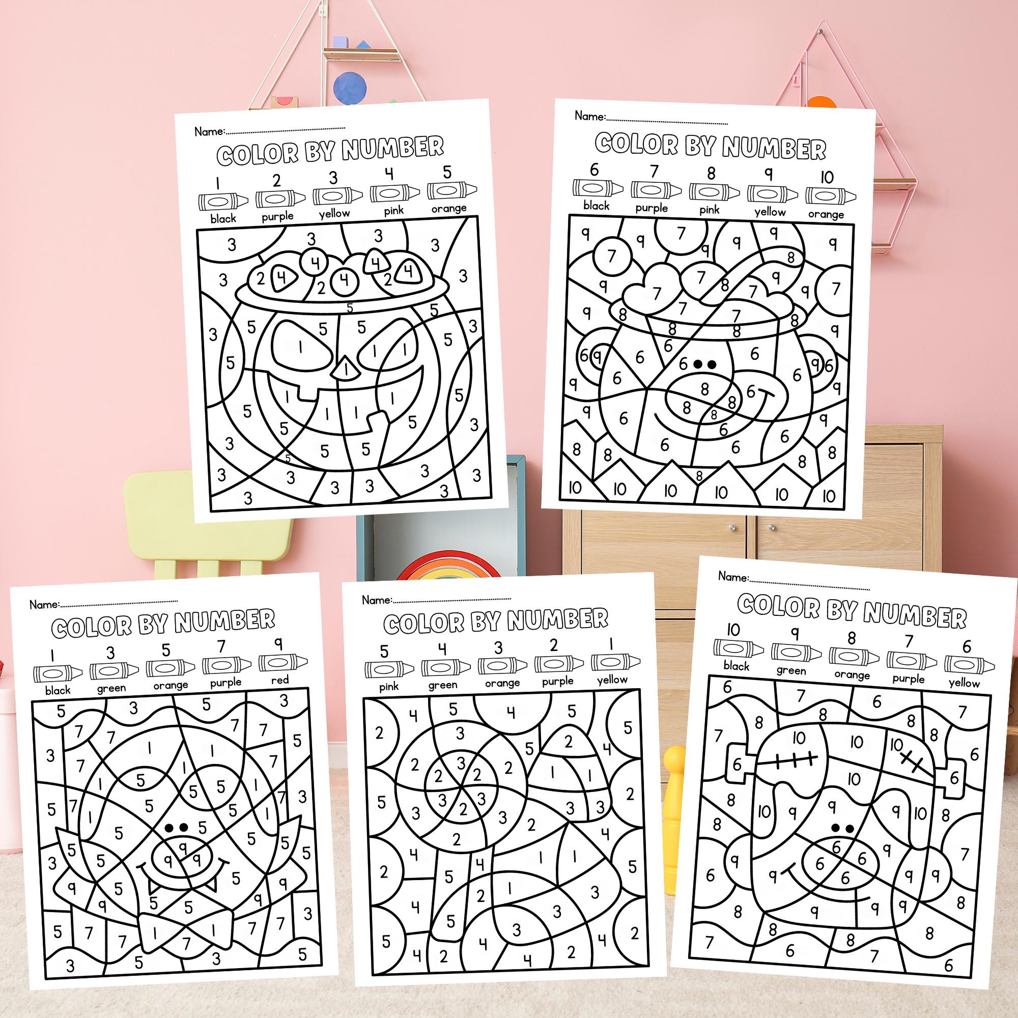 Halloween Color by Number Code 1-10, Preschool Kindergarten Worksheets ...