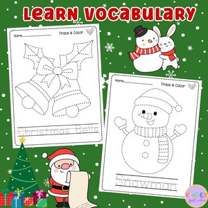 Christmas Coloring and Tracing Preschool Worksheet, Kindergarten ...
