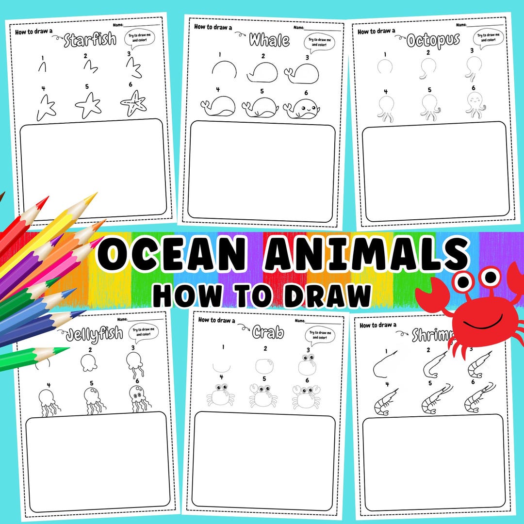 Learn How to Draw Ocean Animals for Kids, Easy Step-by-step Drawing ...