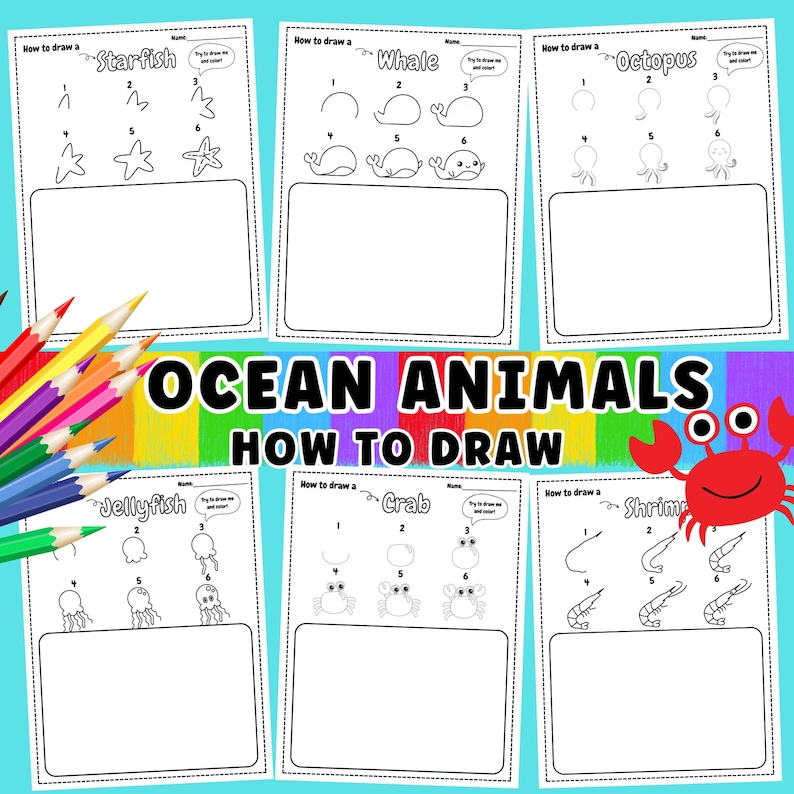 Learn How to Draw Ocean Animals for Kids, Easy Step-by-step Drawing ...