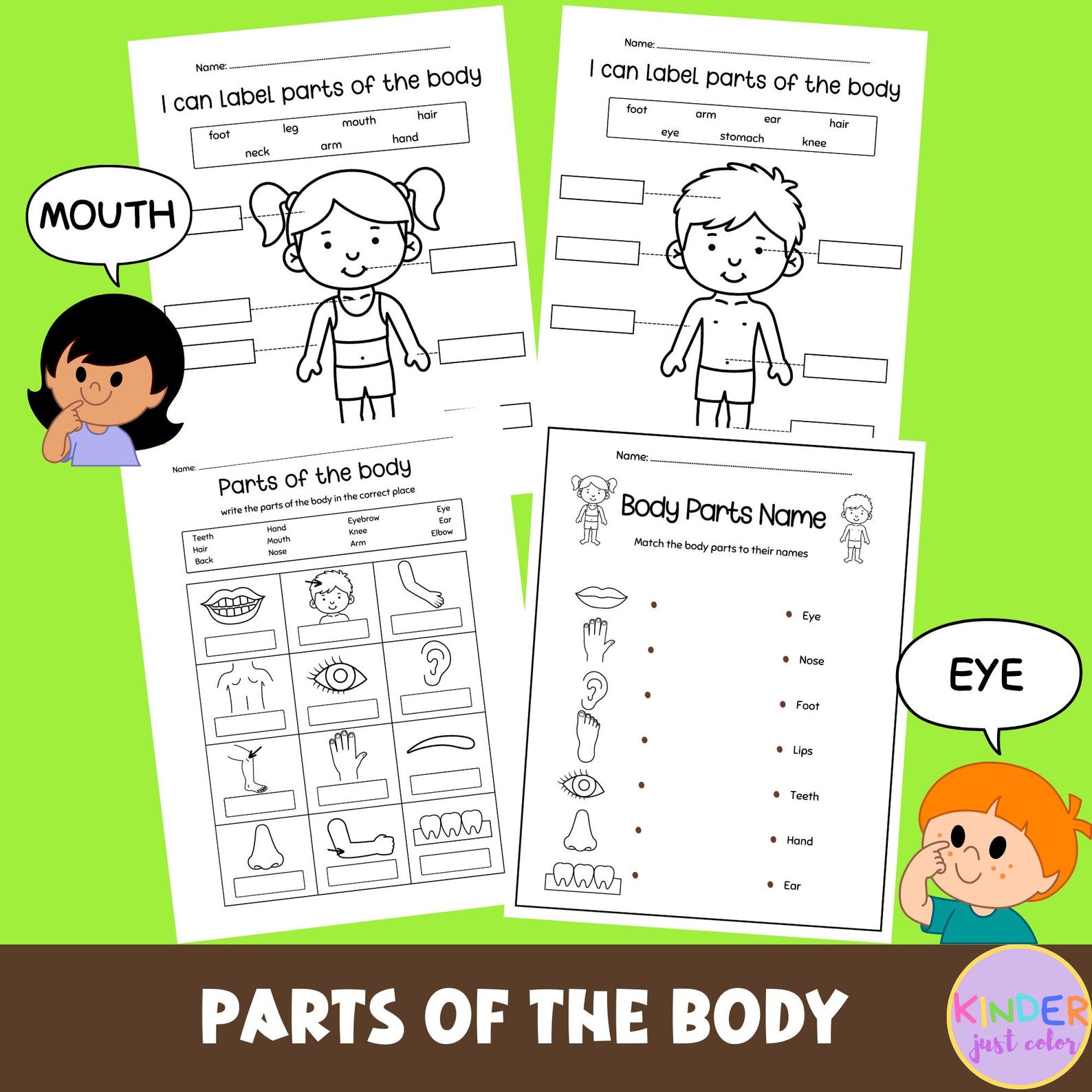 Body Parts Worksheet, Body &face Parts Matching, Learn My Body Part ...