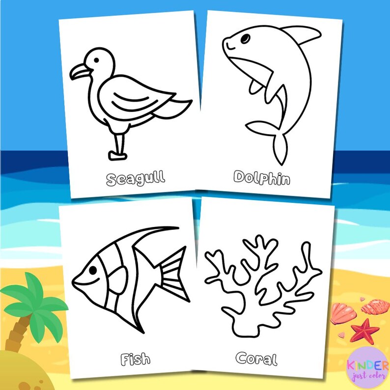 Beach Animals Coloring Pages: Summer Fun Activity (PDF) - Etsy