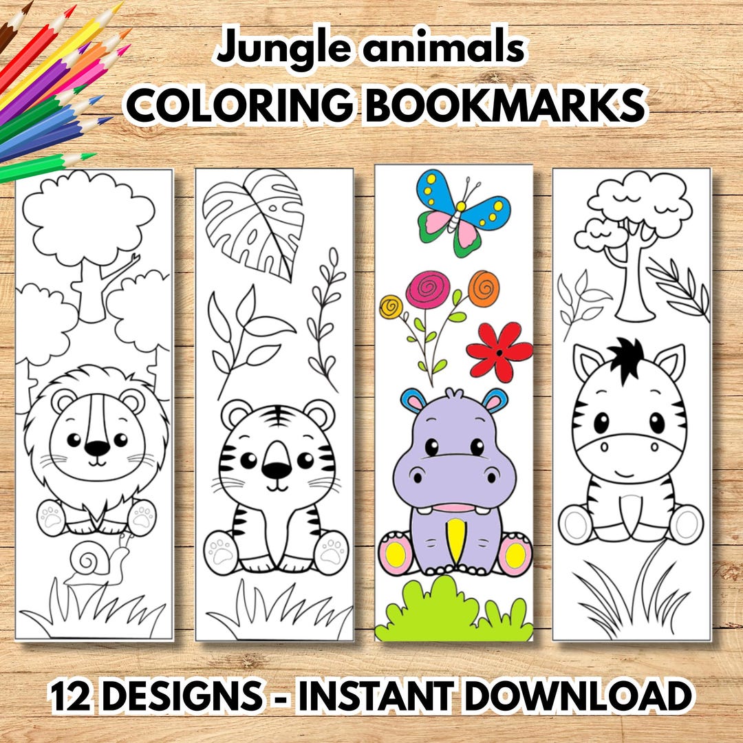 Jungle Animal Coloring Bookmarks for Kids: Printable DIY Craft ...