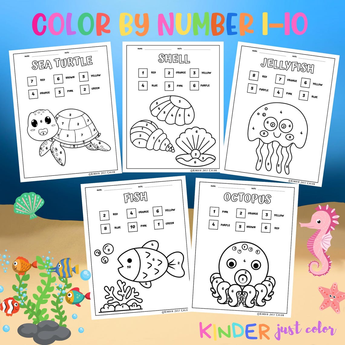 Ocean Animals Color by Number 1-10 | Fun Learning Activity for Kids ...