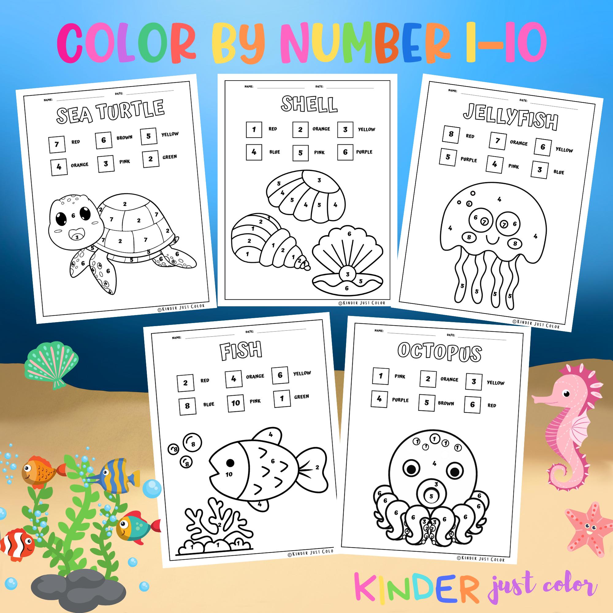 Ocean Animals Color by Number 1-10 | Fun Learning Activity for Kids ...