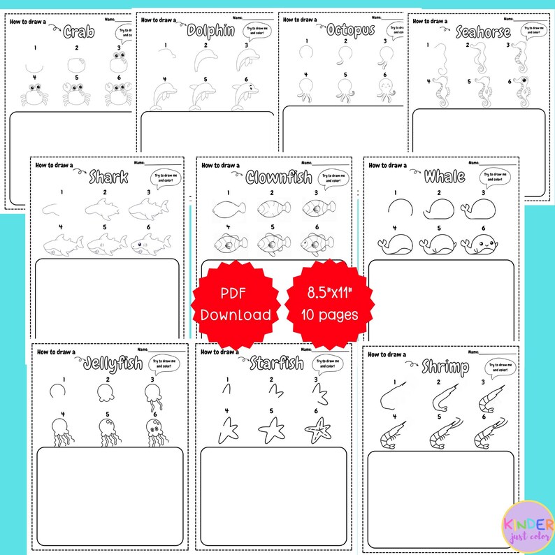 Learn How to Draw Ocean Animals for Kids, Easy Step-by-step Drawing ...