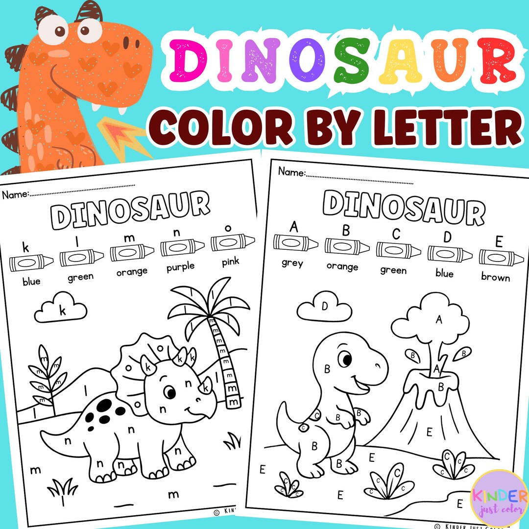 Dinosaur Color by Letter Worksheets: ABC Learning for Kids (PDF ...