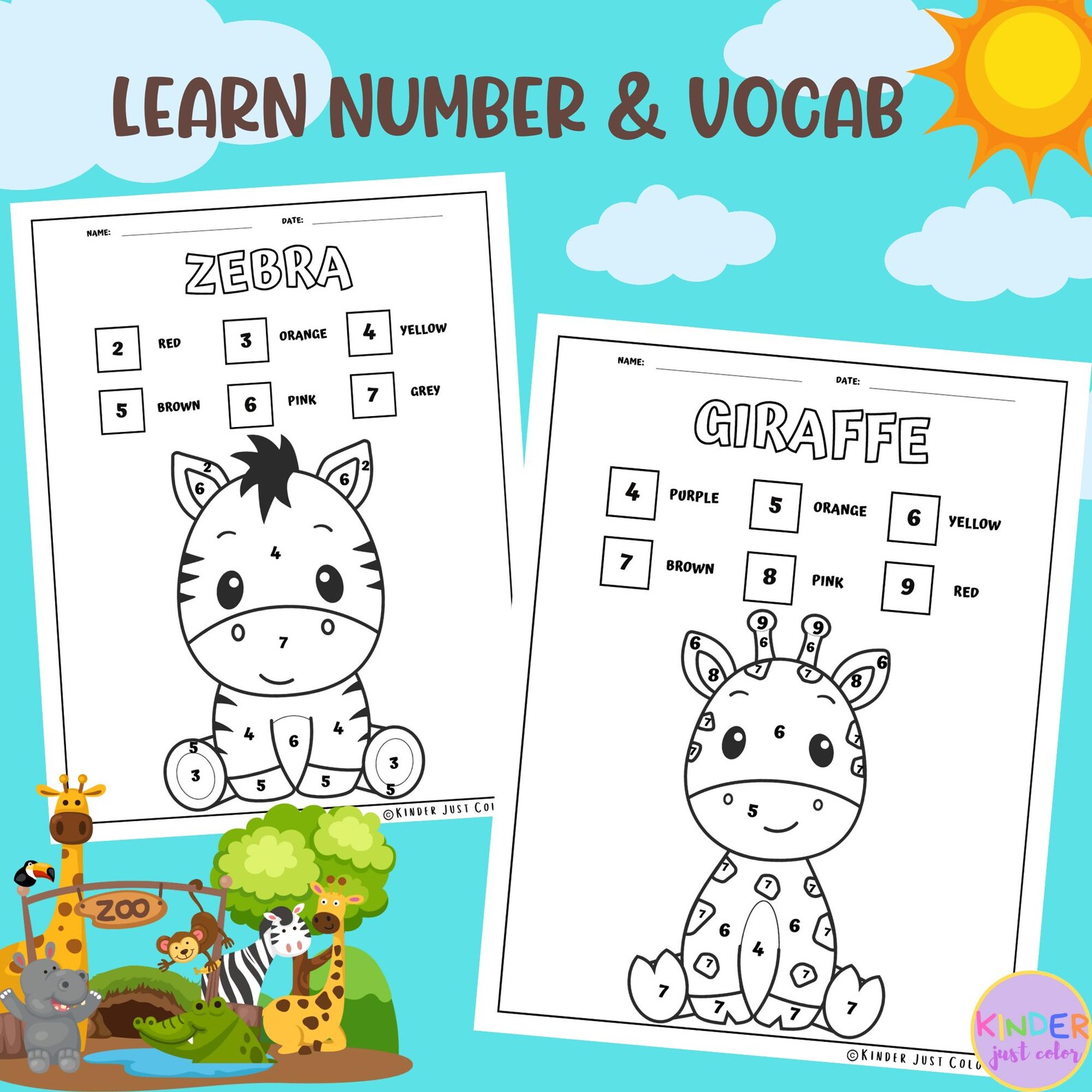 Zoo Animals Color by Number 1-10 | Fun Educational Coloring Pages for ...