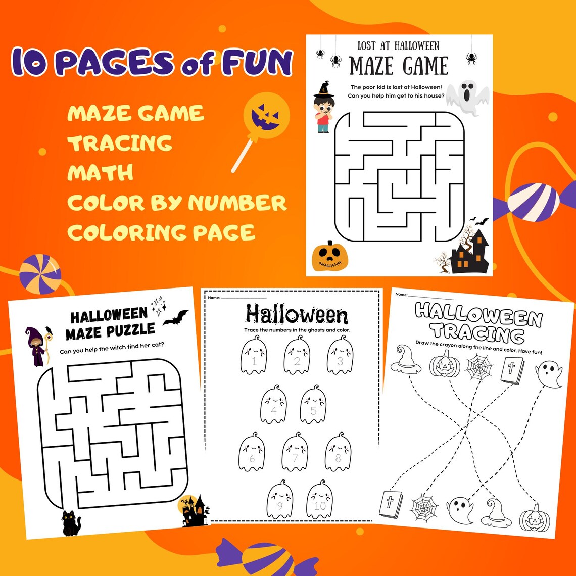 Halloween Activity for Kids Fun Maze Color by Number Tracing Coloring ...