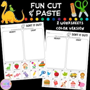 Heavy and Light Sorting Activities, Cut and Paste Activities, Weight ...