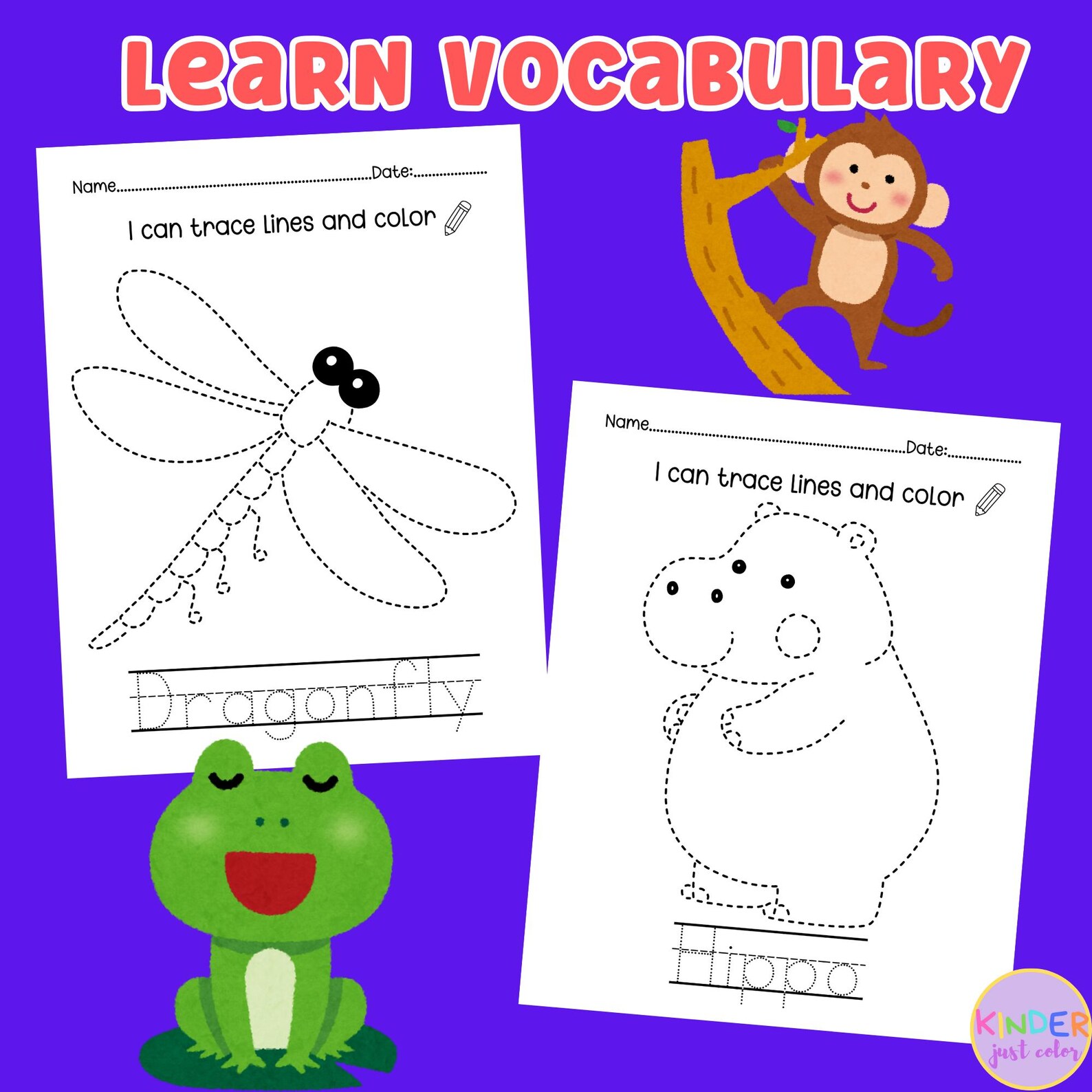 Animal Line Tracing & Coloring Worksheet, Line Trace for Preschool ...