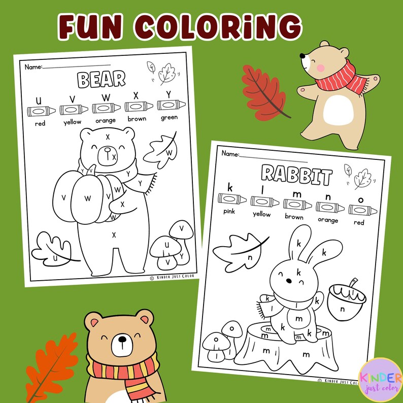 Color by Letter Fall Animal, Fall Coloring Sheets, Teach Alphabet ...