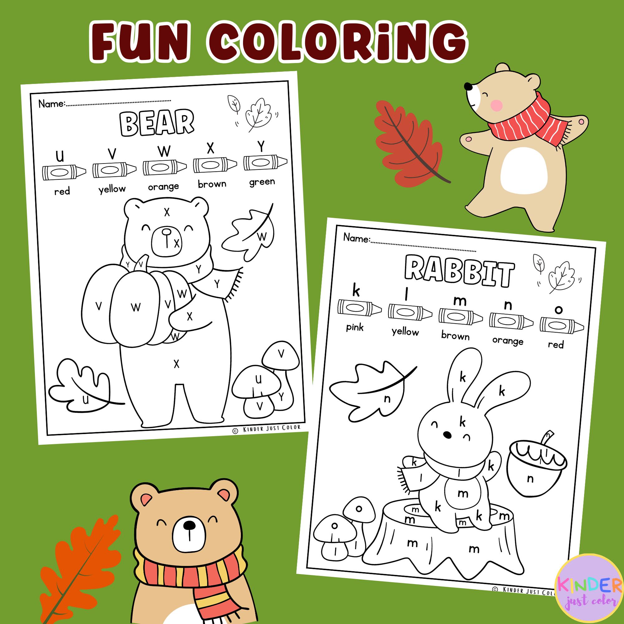 Color by Letter Fall Animal, Fall Coloring Sheets, Teach Alphabet ...