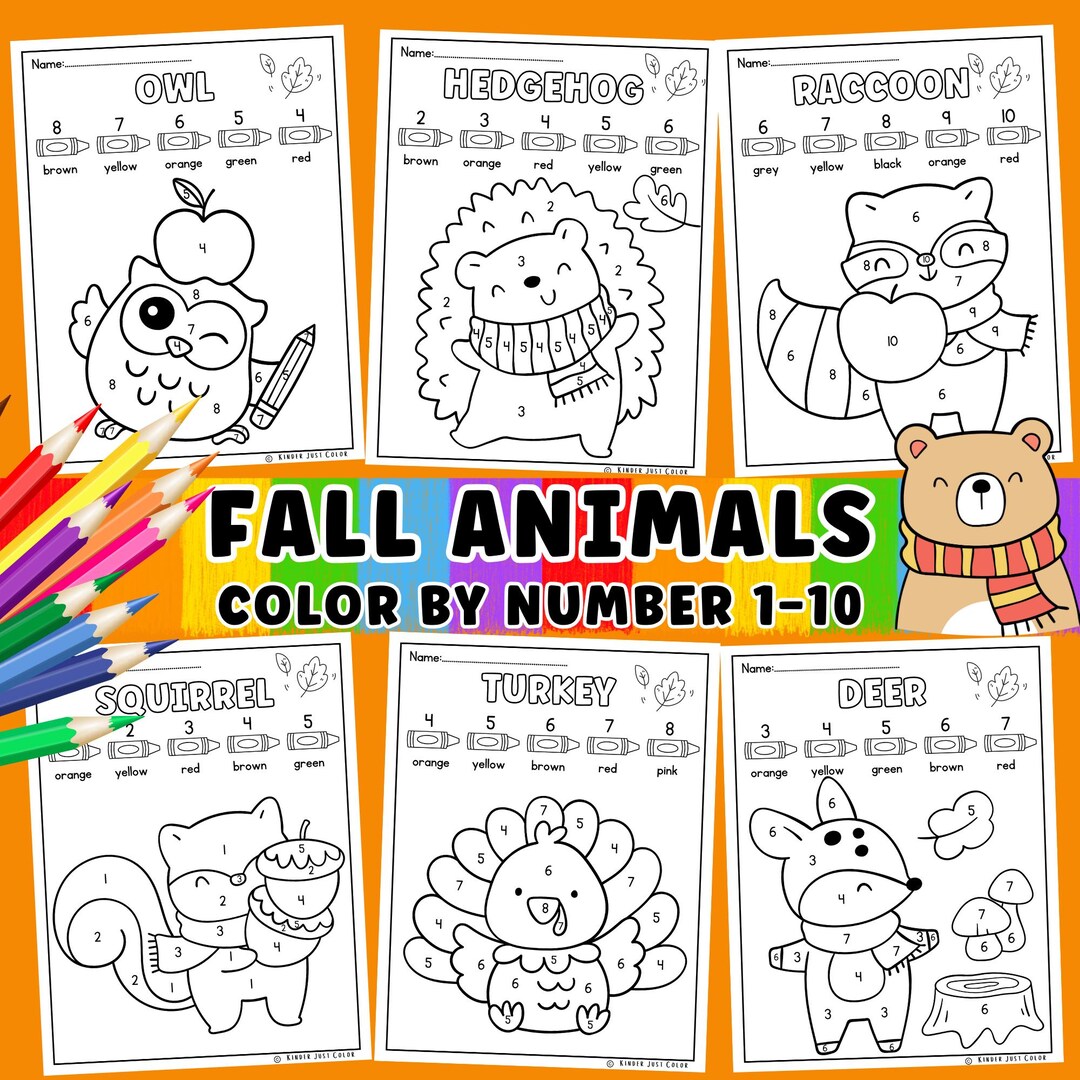 Color by Number Code 1-10 Fall Animal Coloring Page for Kid Educational ...