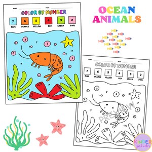 Color by Numbers for Kids, Color by Code, Ocean Animals Coloring Pages ...