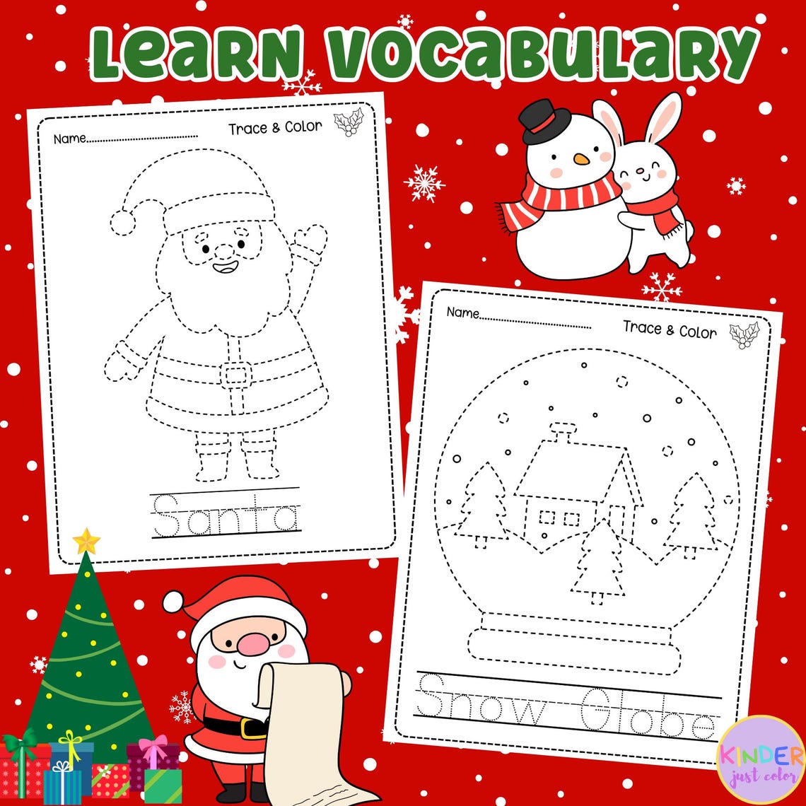 Christmas Tracing & Coloring Preschool Worksheet, Kindergarten Coloring ...