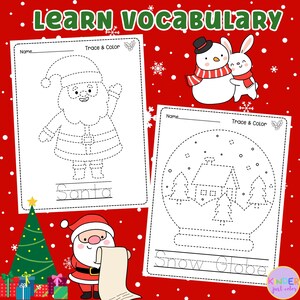 Christmas Tracing & Coloring Preschool Worksheet, Kindergarten Coloring ...