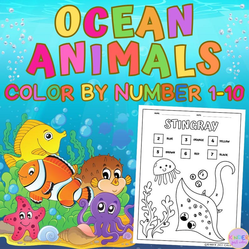 Ocean Animals Color by Number: Kids Printable Activity (PDF Download ...