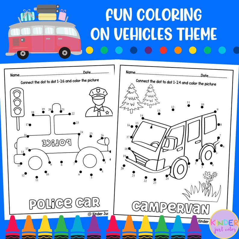 Dot to Dot Worksheet, Vehicle Coloring Learning Numbers Connect the ...