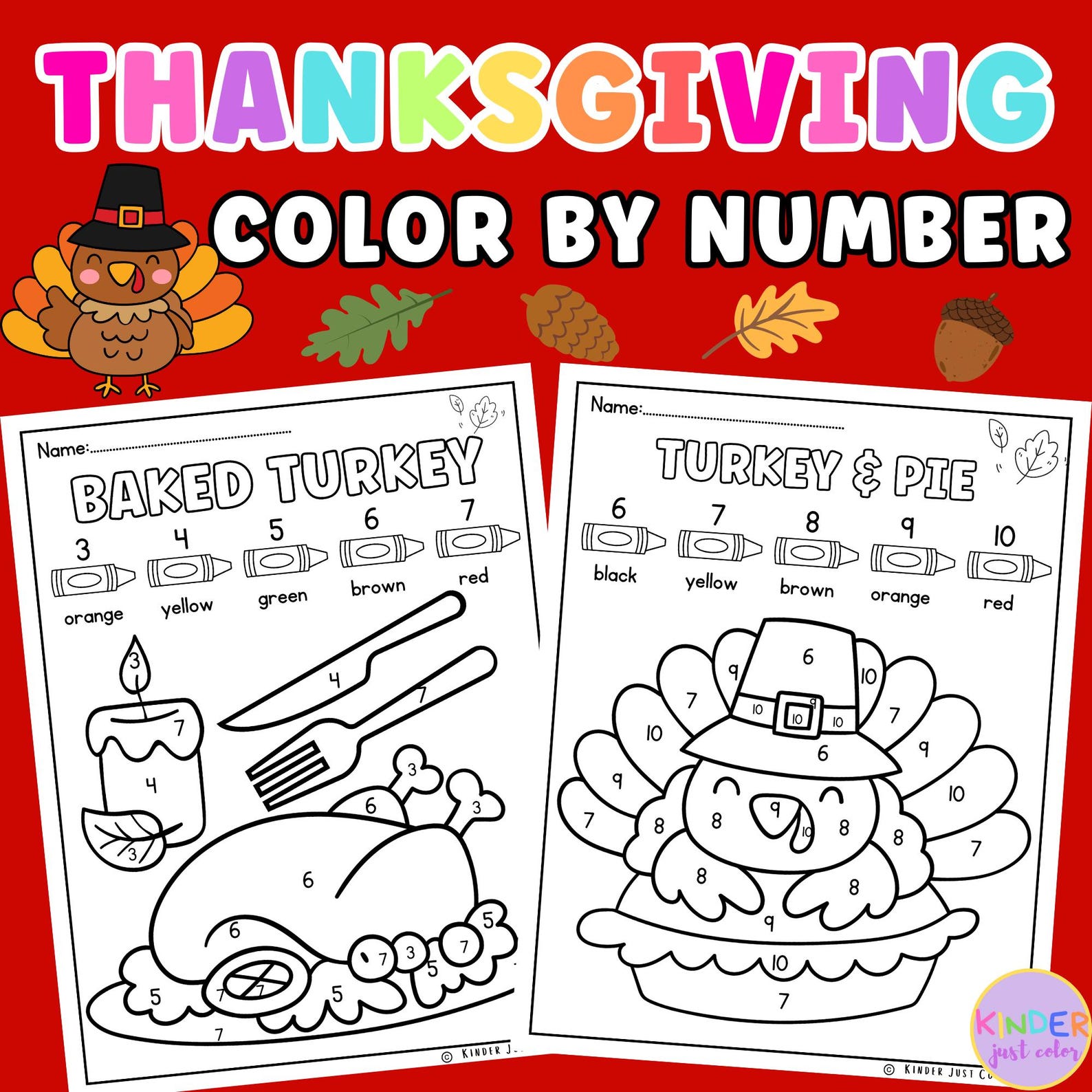 Festive Thanksgiving Color by Code Number 1-10, Fall Coloring Page for ...