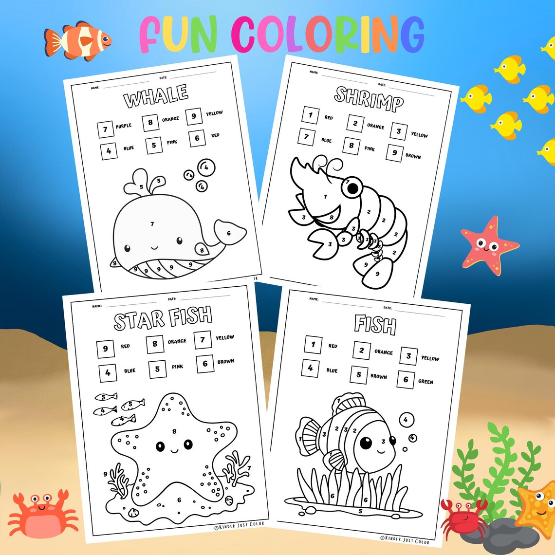 Ocean Animals Color by Number 1-10 | Fun Learning Activity for Kids ...