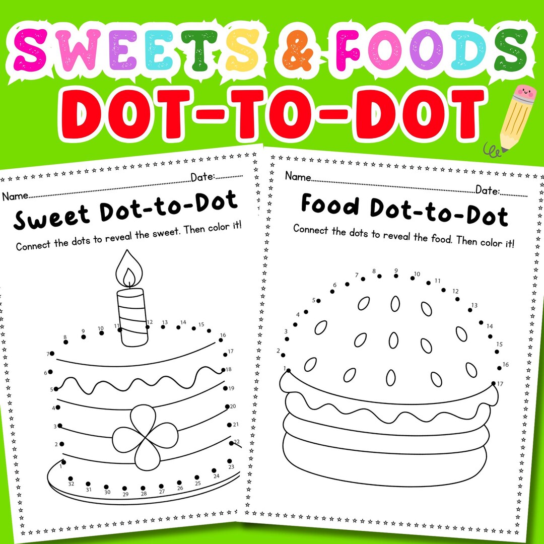 Sweets Foods Dot to Dot Worksheets, Connect the Dots, Kindergarten ...