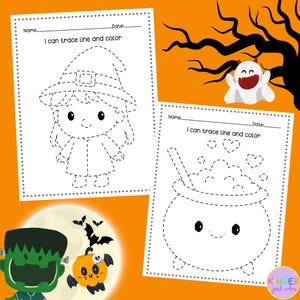 Halloween Tracing & Coloring Page for Kid, Halloween Line Trace ...