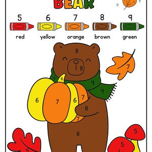 Color by Number Code 1-10 Fall Animal Coloring Page for Kid Educational ...