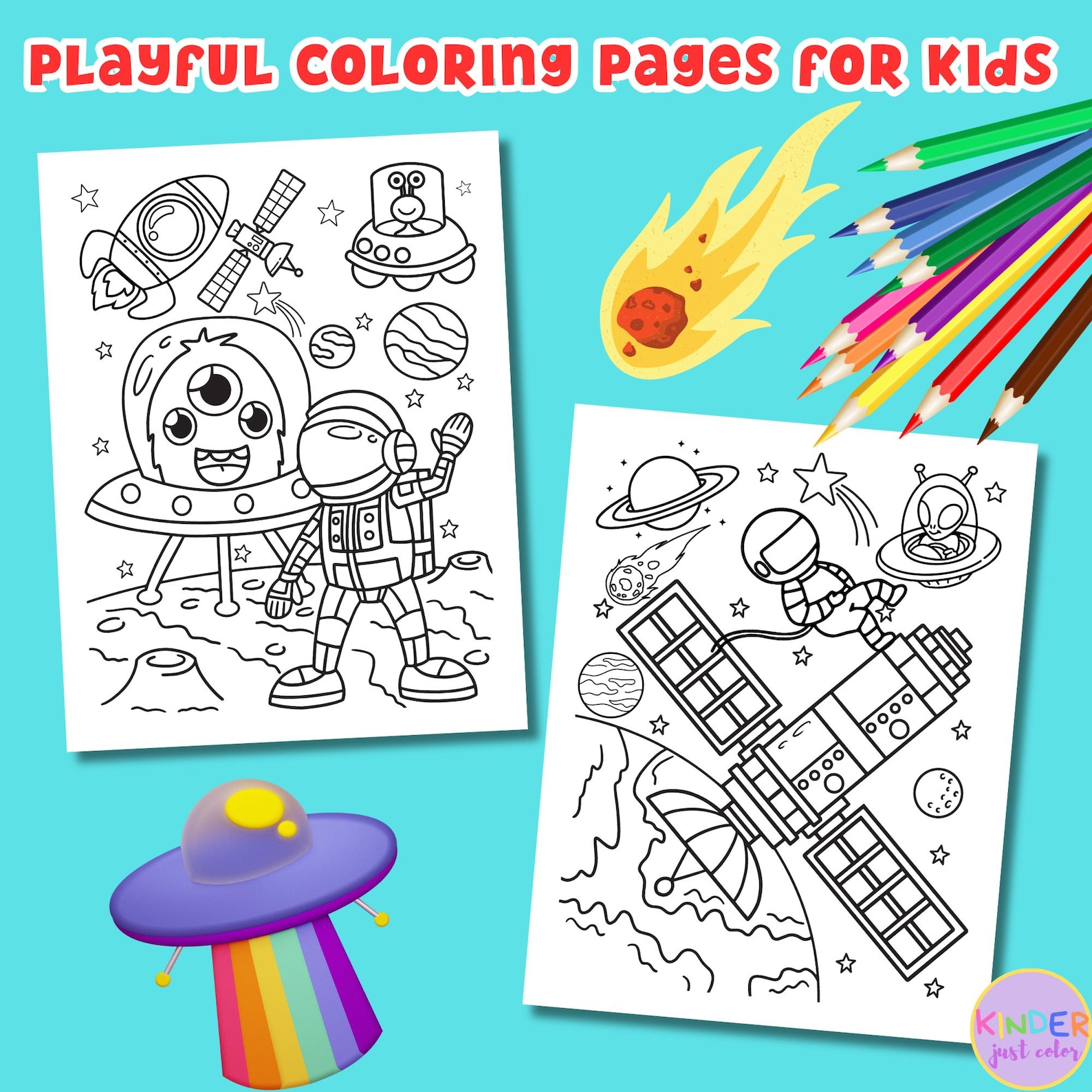 Space Coloring Pages: Astronauts, Planets, Rockets (PDF Printable) - Etsy