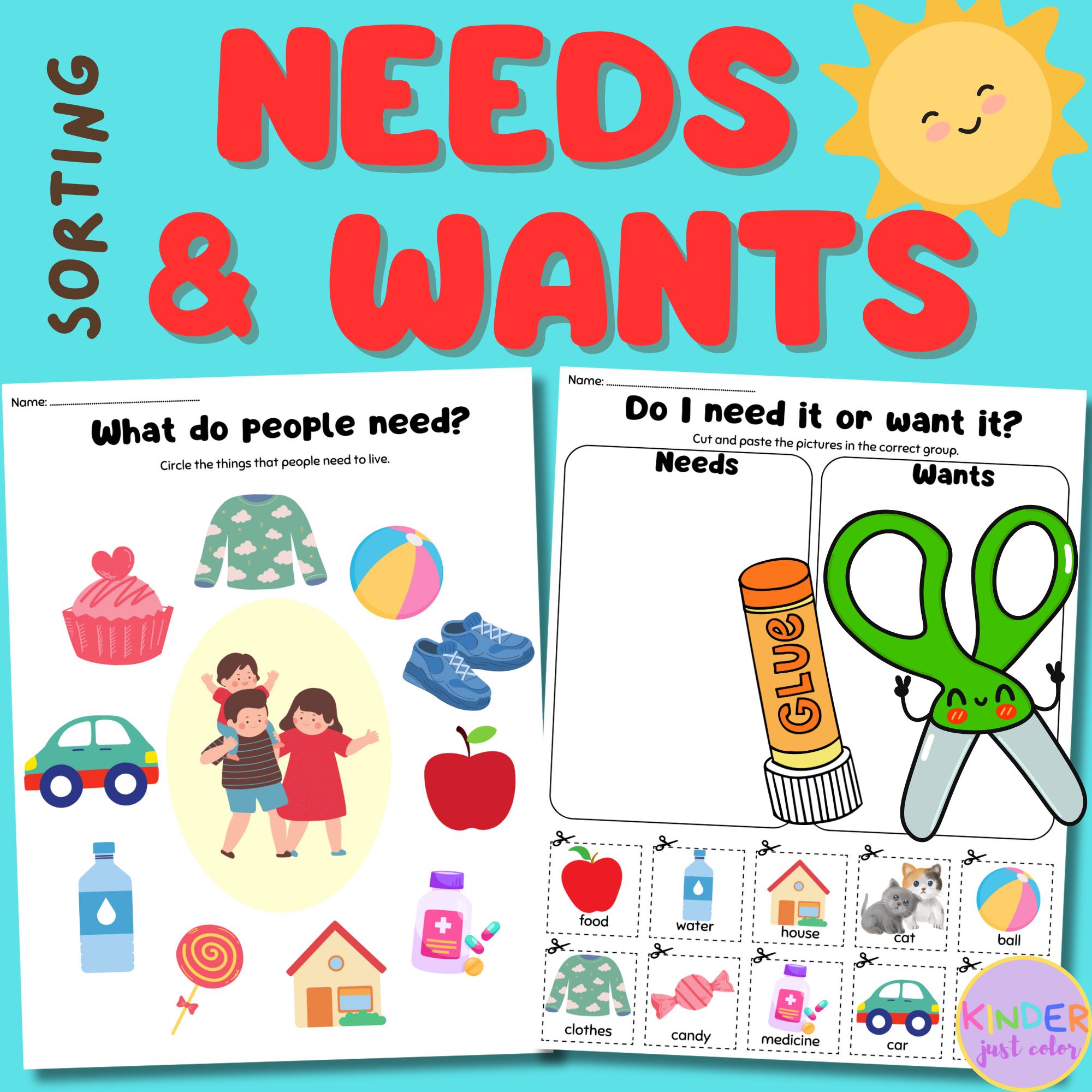 Needs Vs Wants Sort Worksheet, Cut and Paste Activities, Need & Want ...