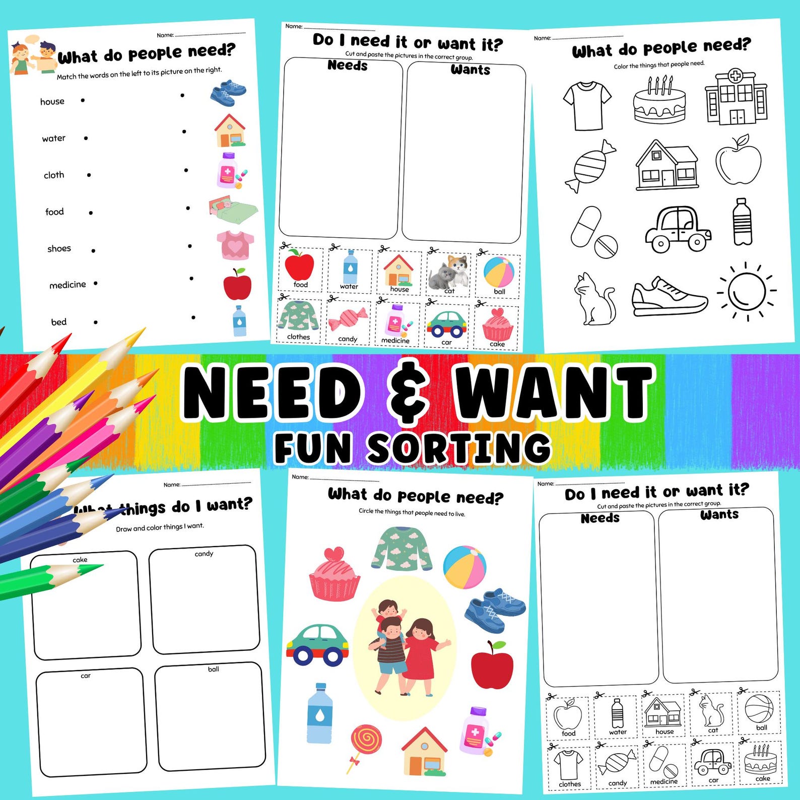 Needs Vs Wants Sort Worksheet, Cut and Paste Activities, Need & Want ...