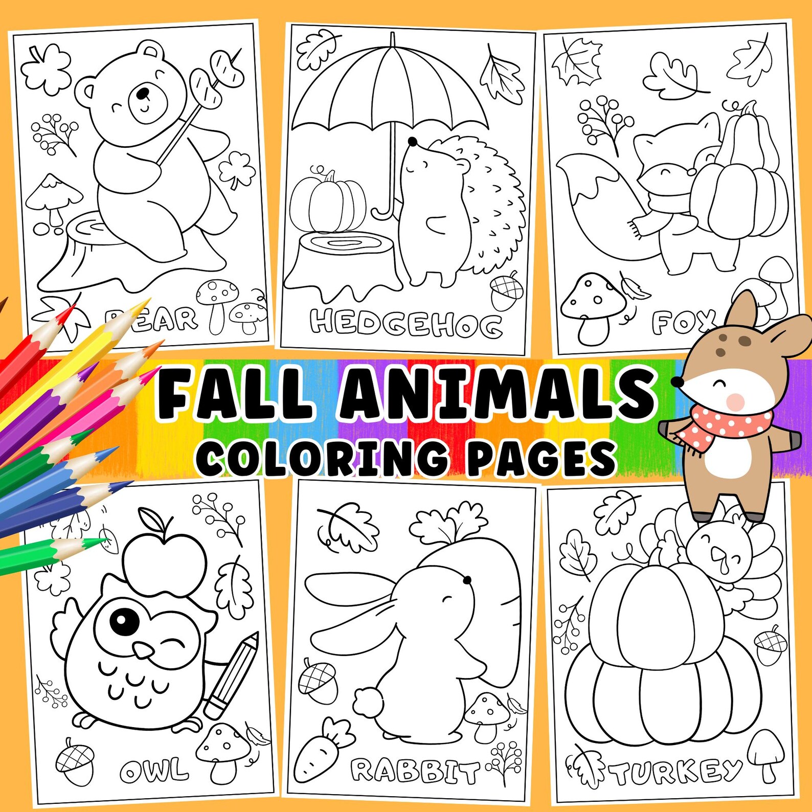 Fall Animal Coloring Pages, Autumn Coloring Sheet for Kindergarten ...
