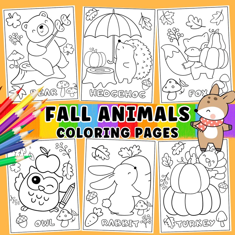 Fall Animal Coloring Pages, Autumn Coloring Sheet for Kindergarten ...