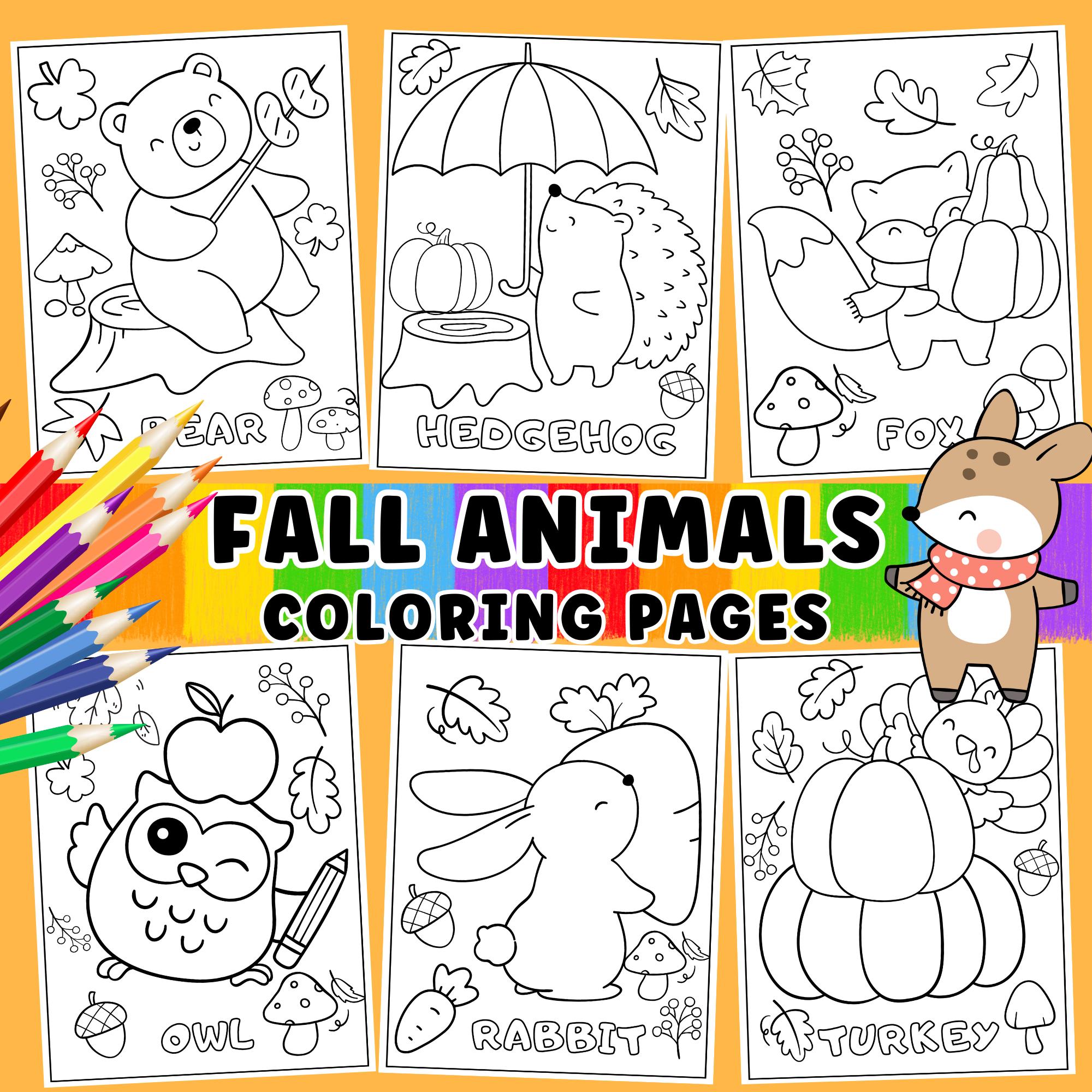Fall Animal Coloring Pages, Autumn Coloring Sheet for Kindergarten ...
