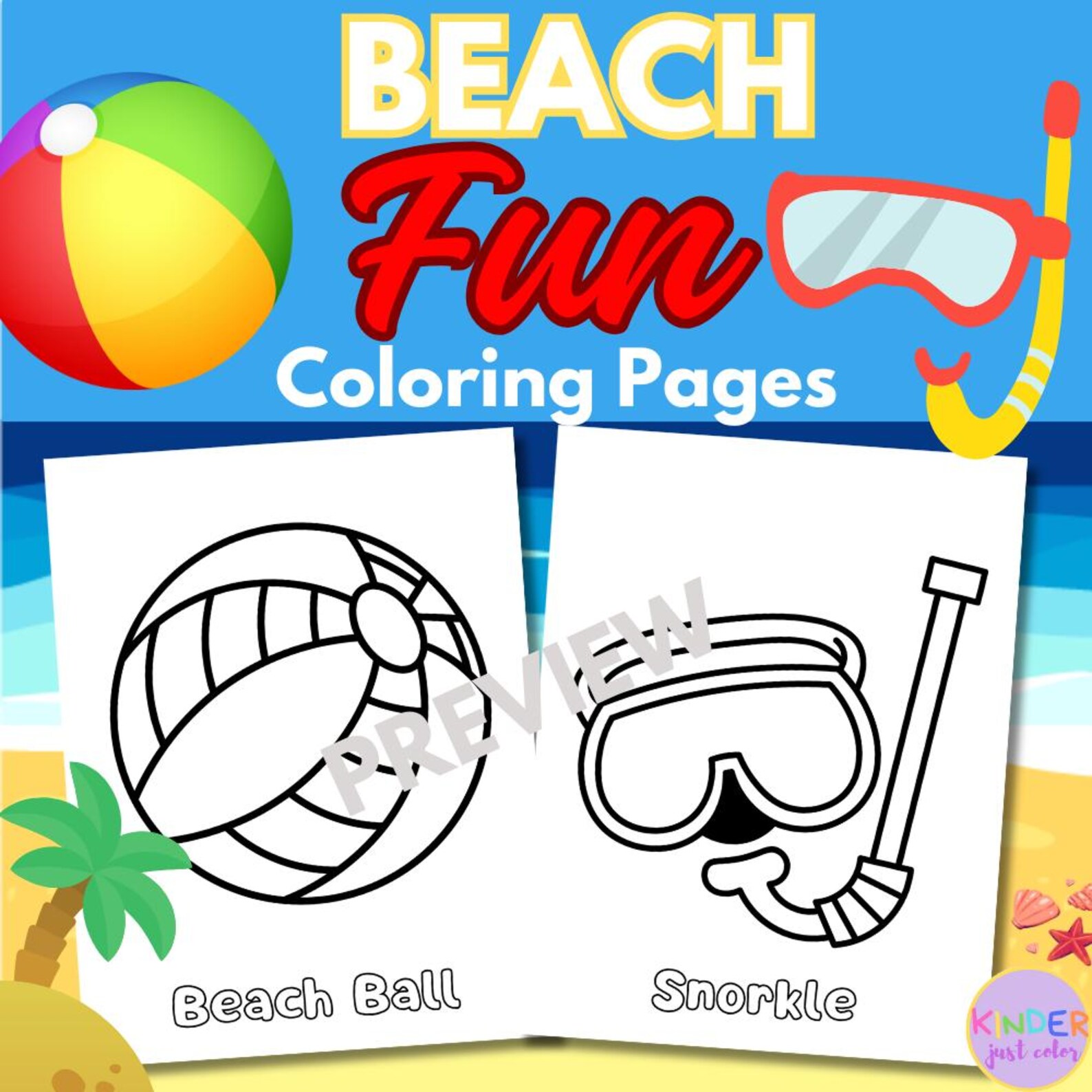 Beach Fun Activity Coloring Pages, Water Sport, Summer Vacation ...