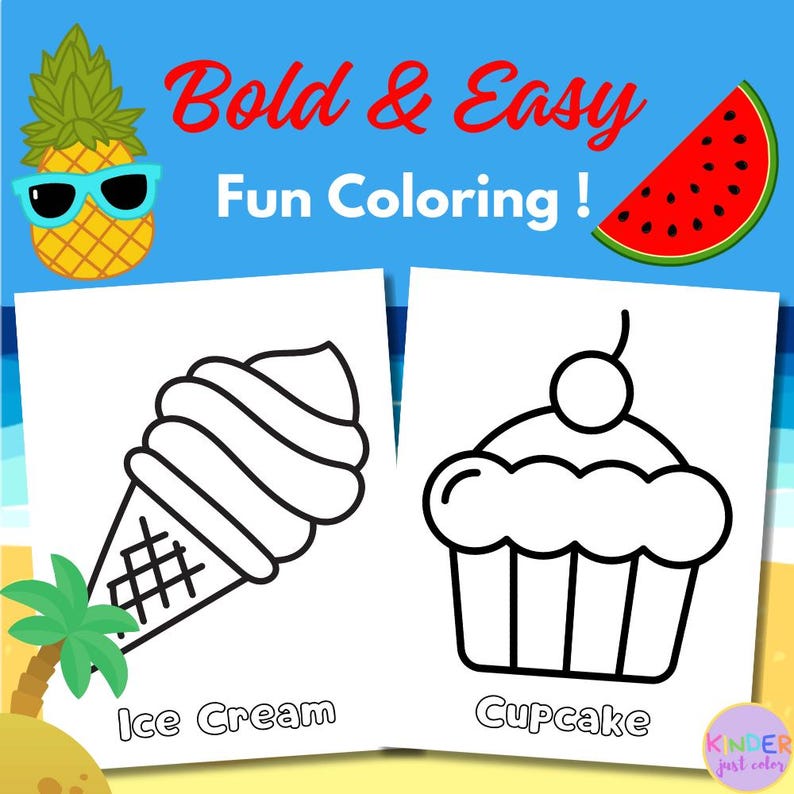 Beach Food Coloring Pages for Kids, Toddlers, Preschoolers, Summer ...
