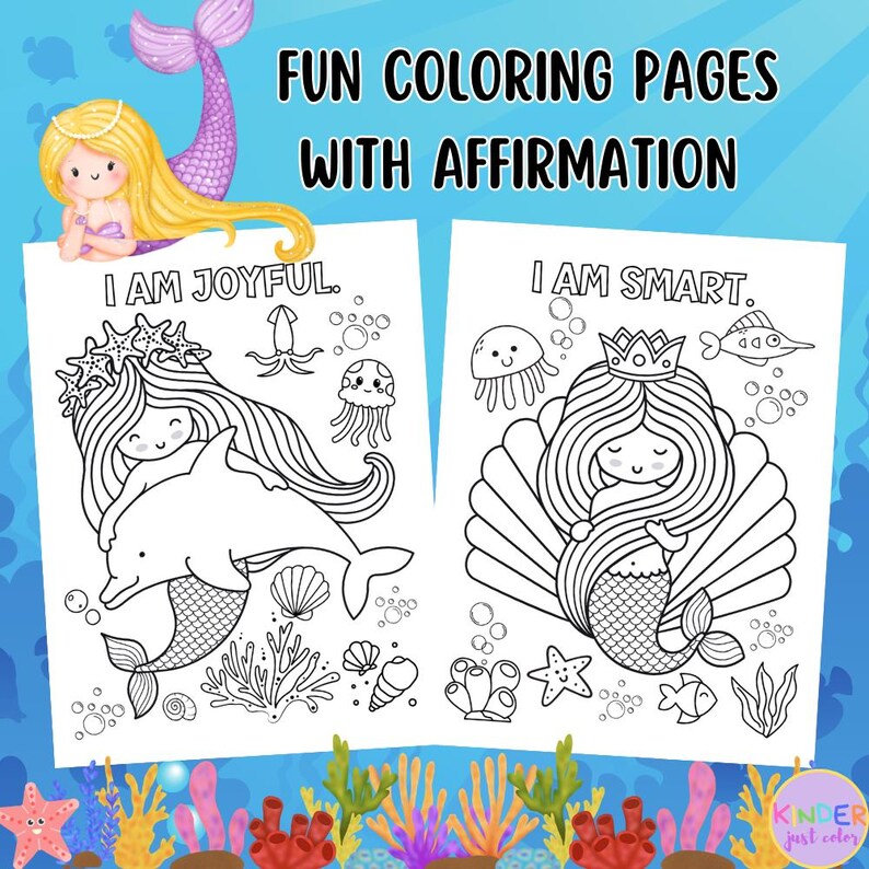 Mermaid Coloring Pages: Positive Affirmations for Kids (PDF) - Etsy