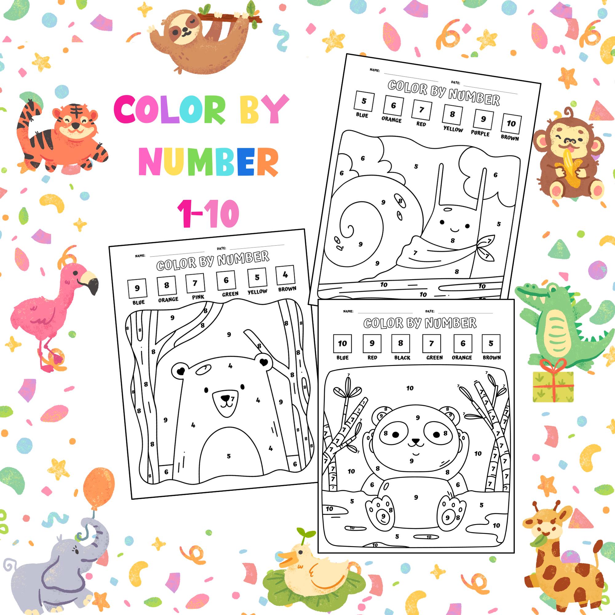 Cute Animals Color by Numbers 1-10 Pages for Kids Activity Book ...