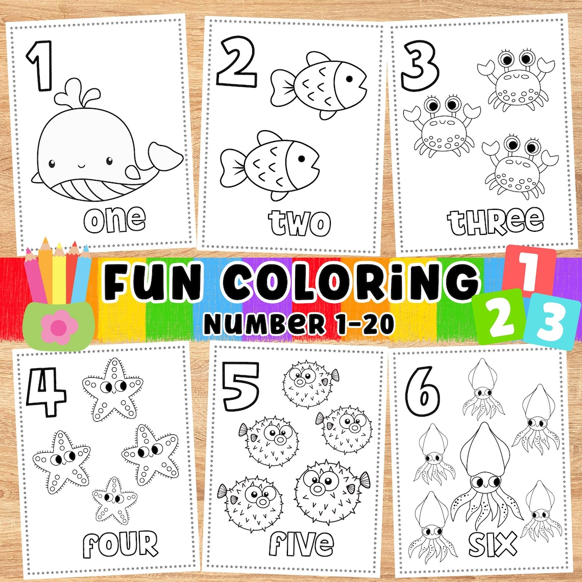 Number 1-20 Coloring Pages, Ocean Animals Coloring | Counting Numbers ...