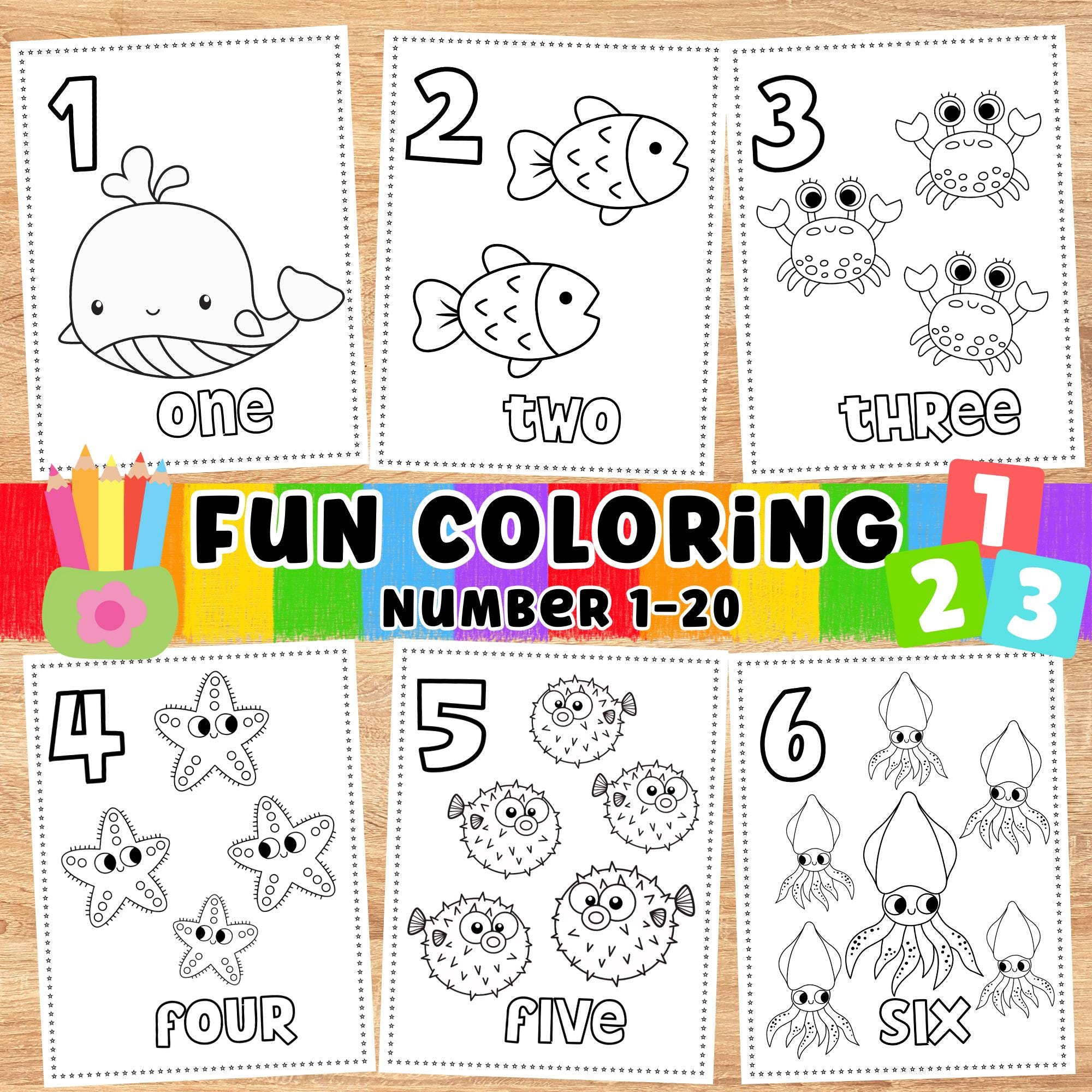 Number 1-20 Coloring Pages, Ocean Animals Coloring | Counting Numbers ...