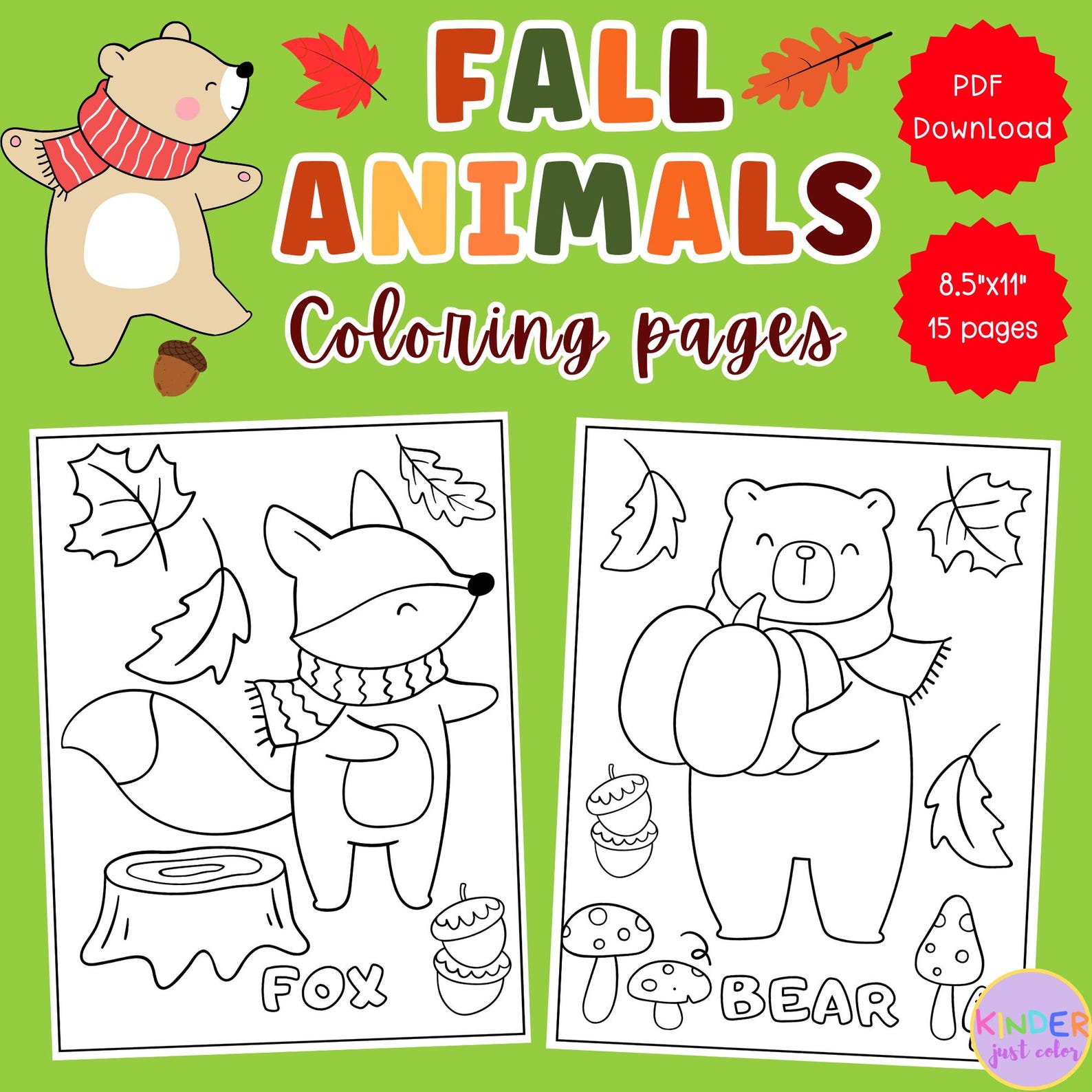 Autumn Fall Animal Coloring Pages, Autumn Coloring Sheets for ...