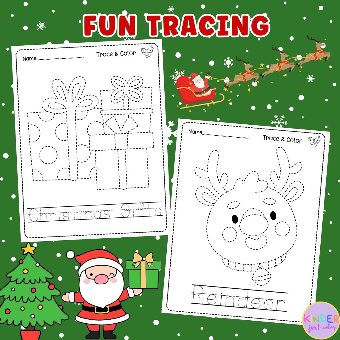 Christmas Coloring and Tracing Preschool Worksheet, Kindergarten ...