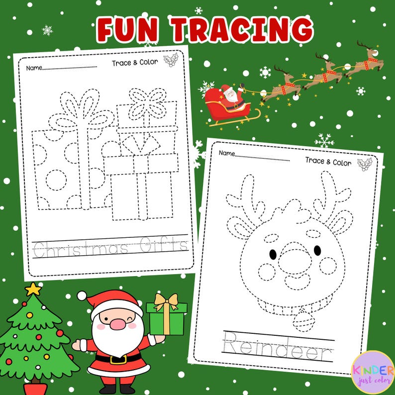 Christmas Coloring and Tracing Preschool Worksheet, Kindergarten ...